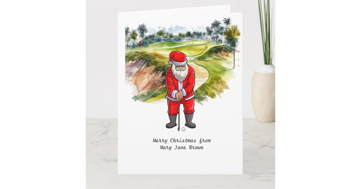 Golfer Christmas with Santa CLAUS Card | Zazzle