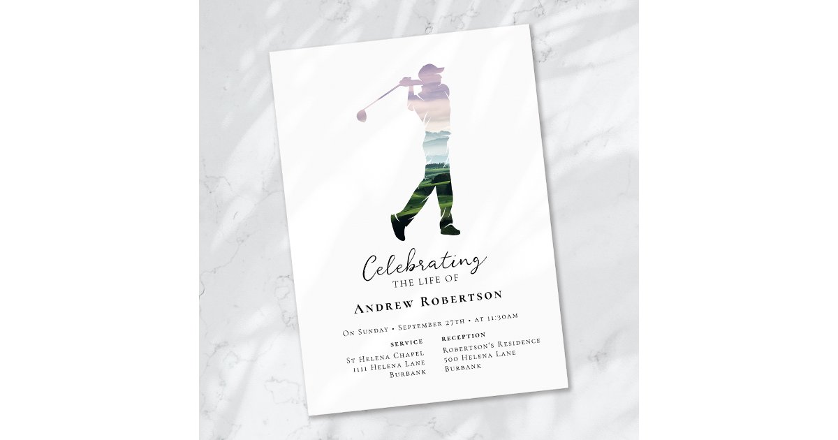 Golfer Golf Course Funeral Invitation | Zazzle