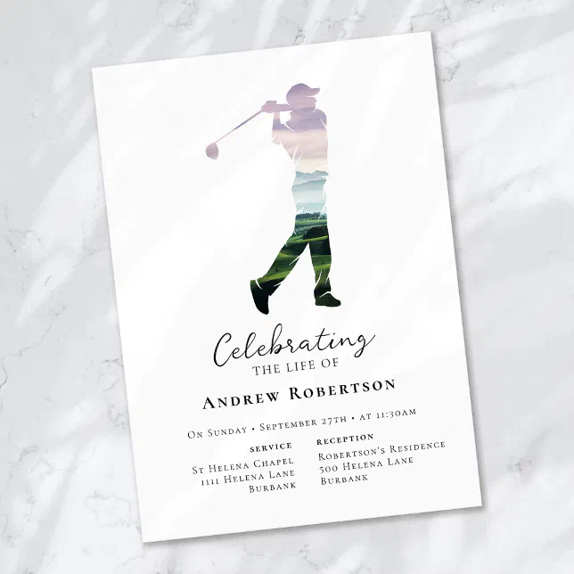 Golfer Golf Course Funeral Invitation | Zazzle