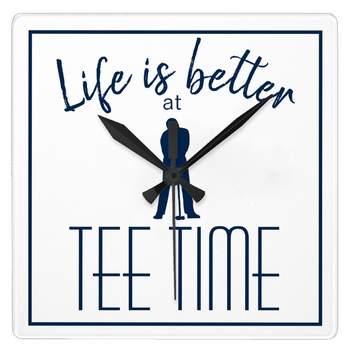Golfer Golf Course Tee Time White Blue Square Wall Clock | Zazzle.com