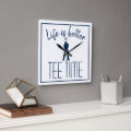 Golfer Golf Course Tee Time White Blue Square Wall Clock | Zazzle