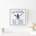 Golfer Golf Course Tee Time White Blue Square Wall Clock | Zazzle