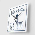Golfer Golf Course Tee Time White Blue Square Wall Clock | Zazzle