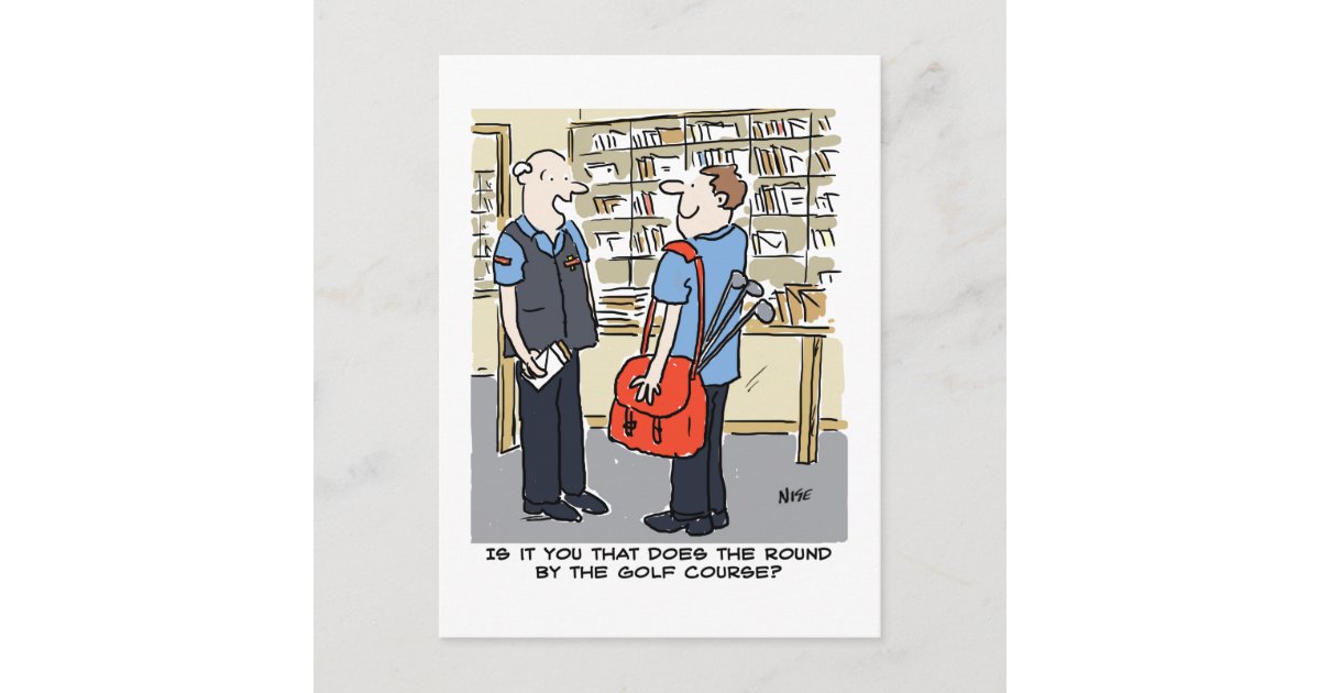 Golfer Postman Loves Golf Cartoon Postcard | Zazzle