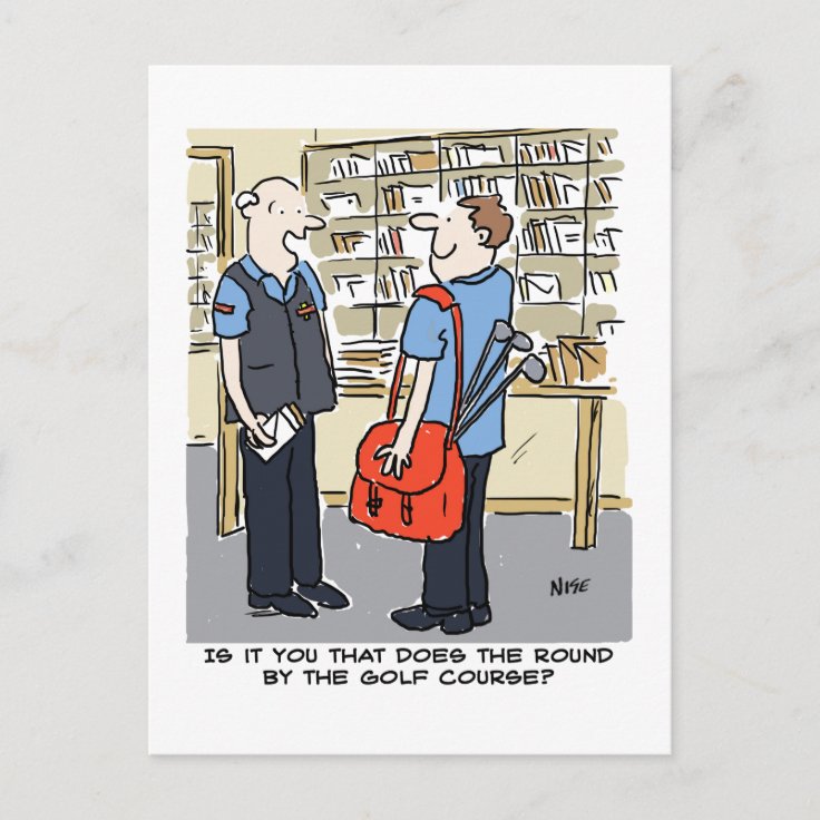 Golfer Postman Loves Golf Cartoon Postcard | Zazzle