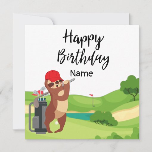 Golfer sloth is golfing on green birthday card | Zazzle