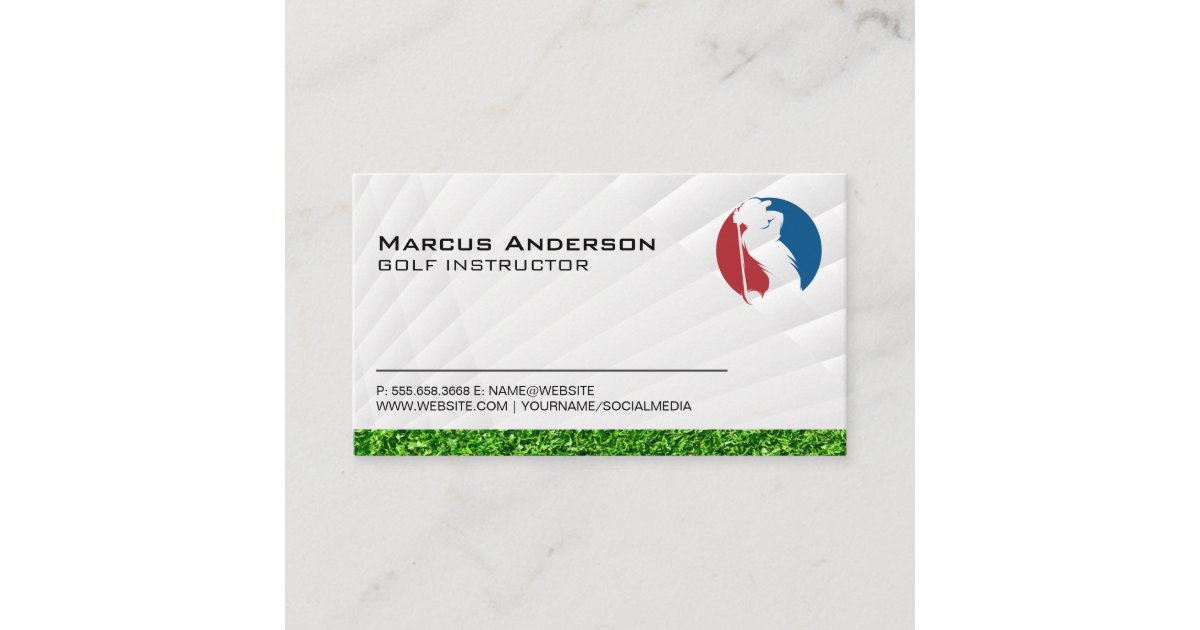 Golfer Swing Classic Logo | Grass Business Card | Zazzle