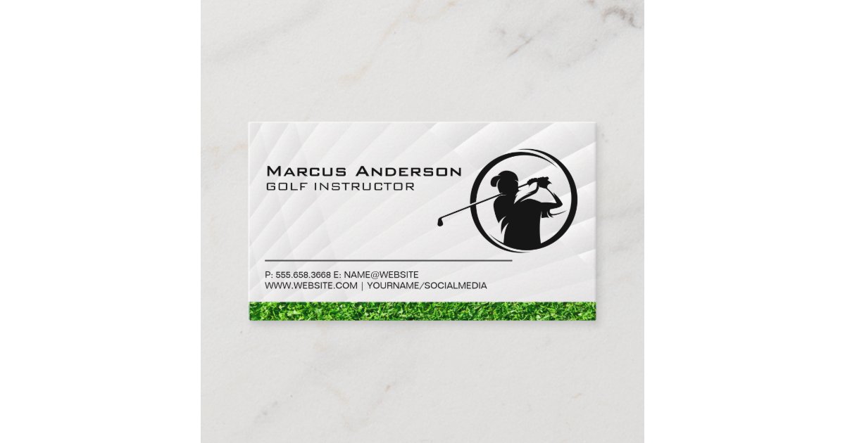 Golfer Swinging Logo | Grass Business Card | Zazzle