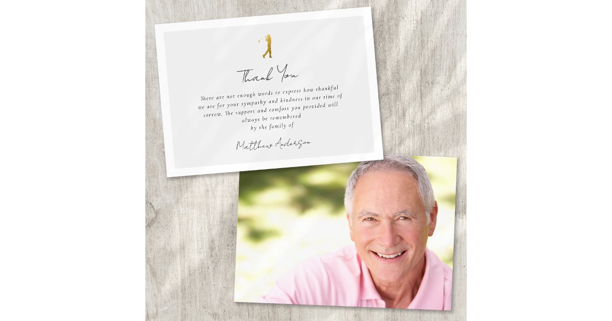 Golfer Sympathy Funeral Photo Thank You Card | Zazzle