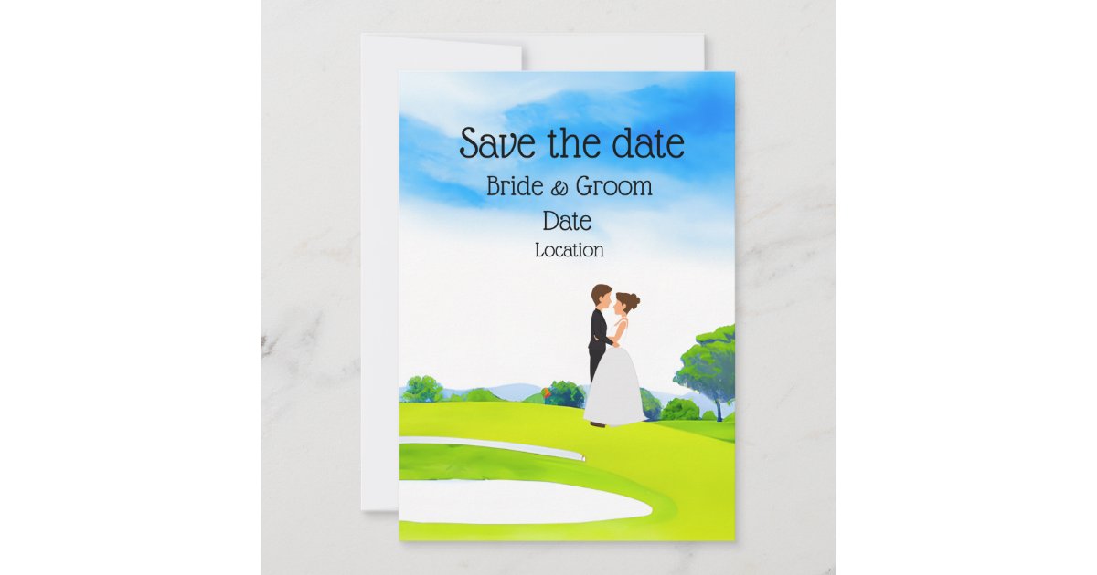 Golfer Wedding Bride and Groom at golf course Invitation | Zazzle