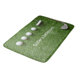 Golfer's bathroom with golf balls and putter bath mat | Zazzle