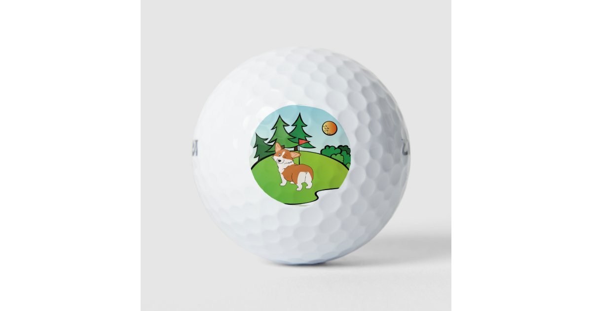 Golfing Corgi Butt Cartoon Golf Balls | Zazzle