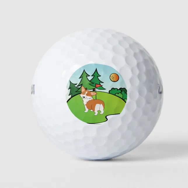 Golfing Corgi Butt Cartoon Golf Balls | Zazzle