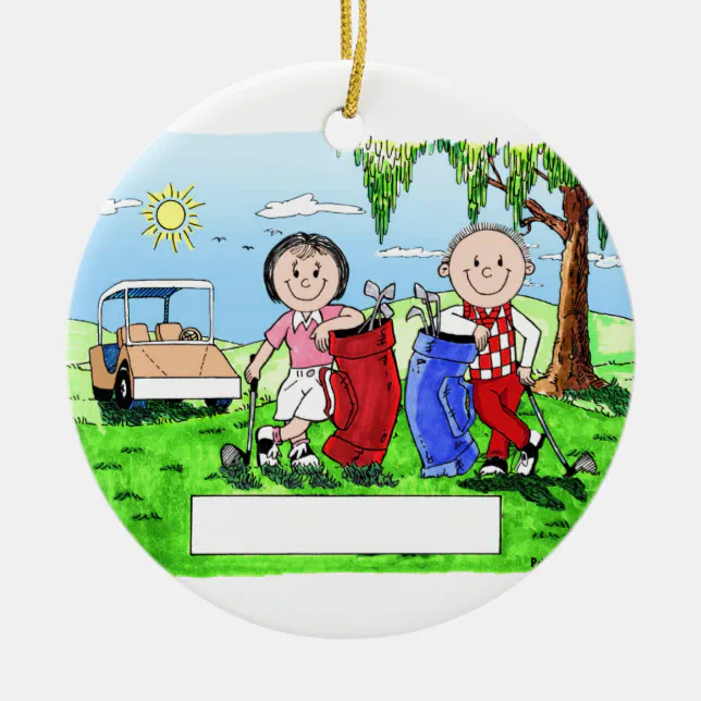 Golfing Couple - Personalized Cartoon Ceramic Ornament | Zazzle