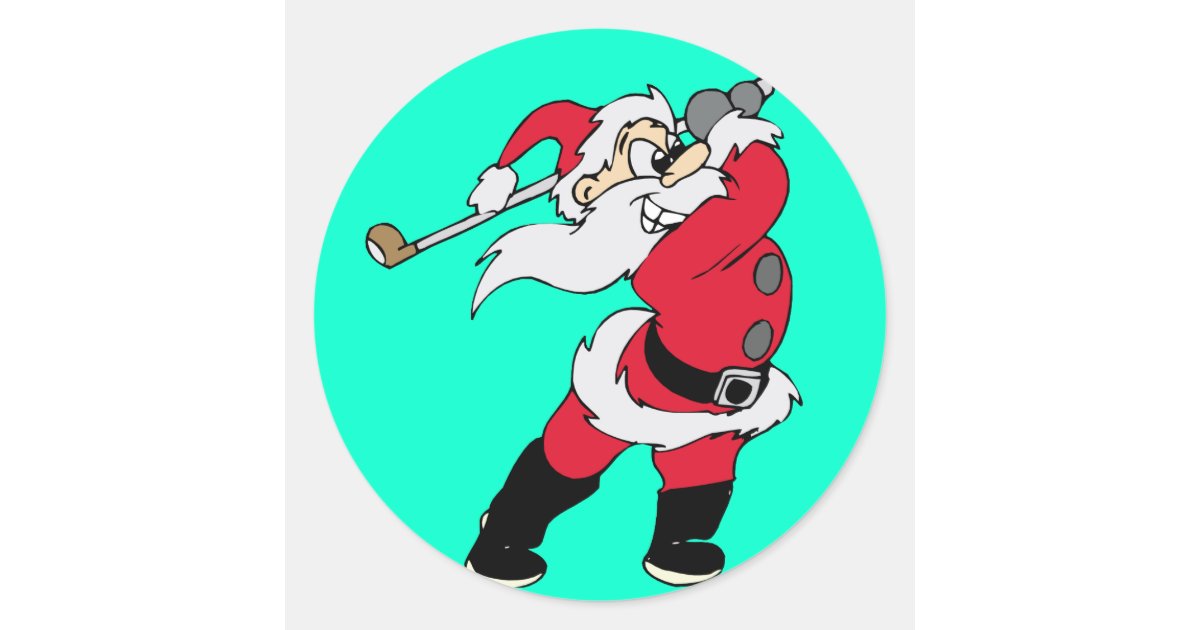 Golfing Santa Christmas Classic Round Sticker | Zazzle