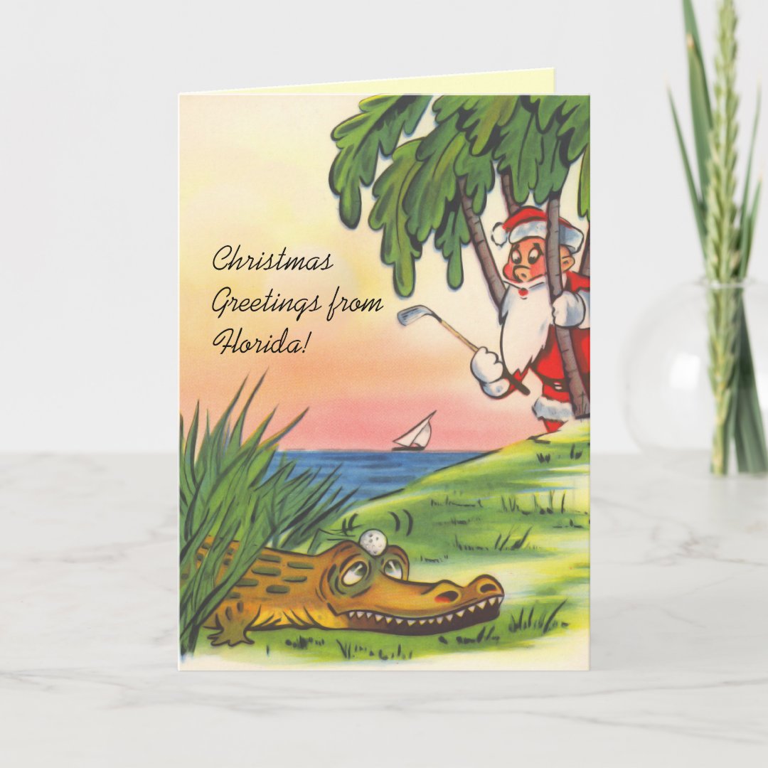 Golfing Santa Sailboat Custom Christmas Cards | Zazzle