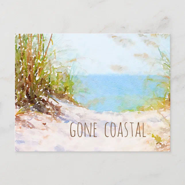 Gone Coastal New Home Beach Path Watercolor Announcement Postcard | Zazzle
