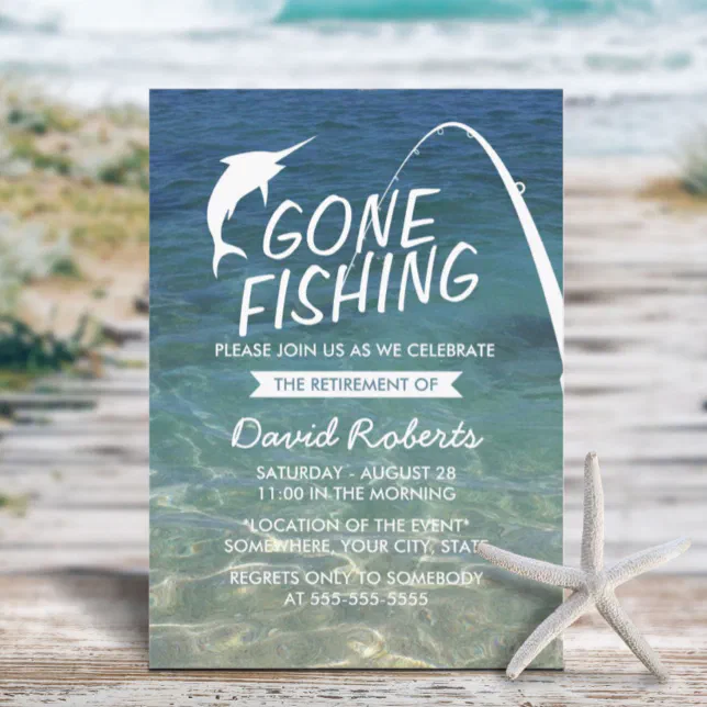 Gone Fishing Beach Retirement Party Invitation | Zazzle