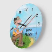 Gone Fishing Fisherman Large Clock | Zazzle