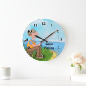 Gone Fishing Fisherman Large Clock | Zazzle