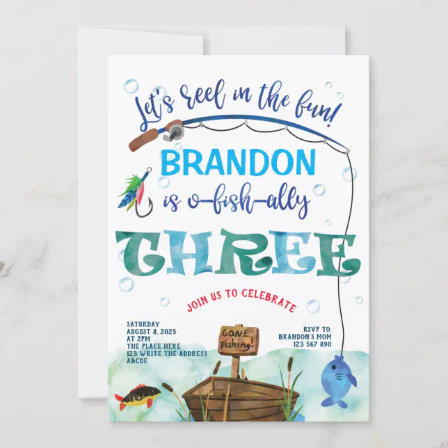 Gone Fishing, O-fish-ally, 3rd birthday fishing Invitation | Zazzle