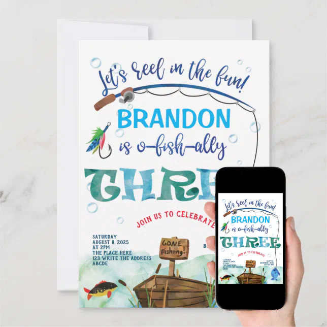 Gone Fishing, O-fish-ally, 3rd birthday fishing Invitation | Zazzle