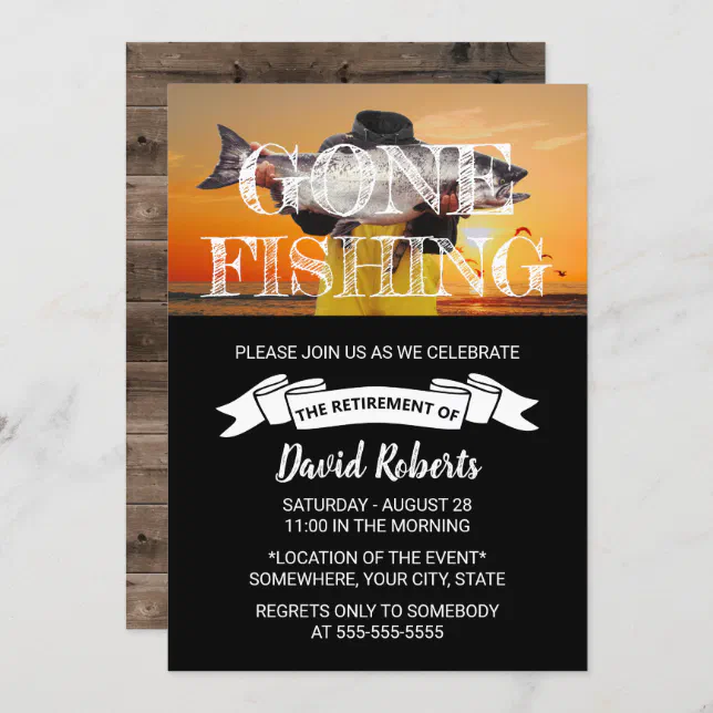Gone Fishing Sunset Beach Retirement Party Invitation | Zazzle
