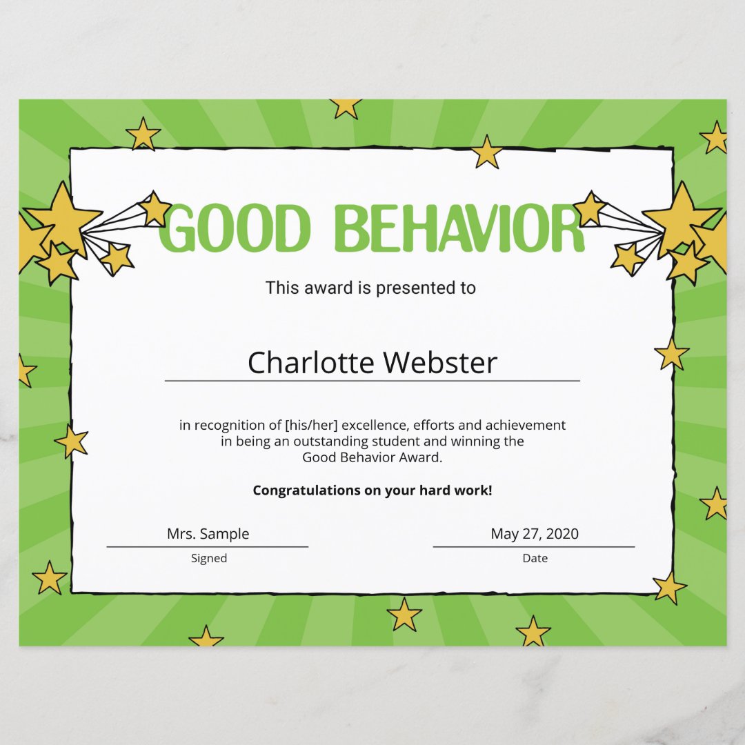 Good Behavior Student Recognition Certificates | Zazzle