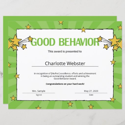 Good Behavior Student Recognition Certificates | Zazzle