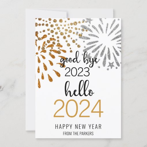Good Bye 2023 Hello 2024 New Year Festive Firework Holiday Card | Zazzle