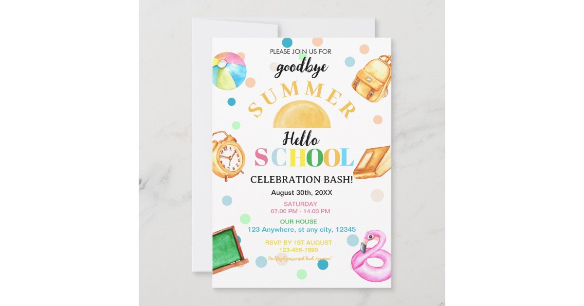 good bye Summer hello school Back to School Party Invitation | Zazzle