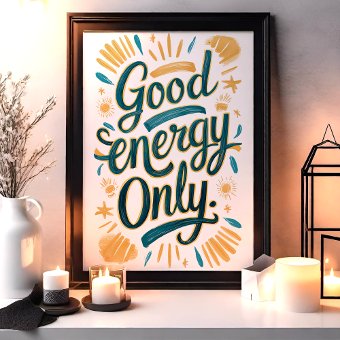 Good Energy Only Teal and Gold Positive Art Poster | Zazzle