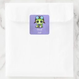 Good Job! Cute Chibi Cartoon Turtle Square Sticker | Zazzle