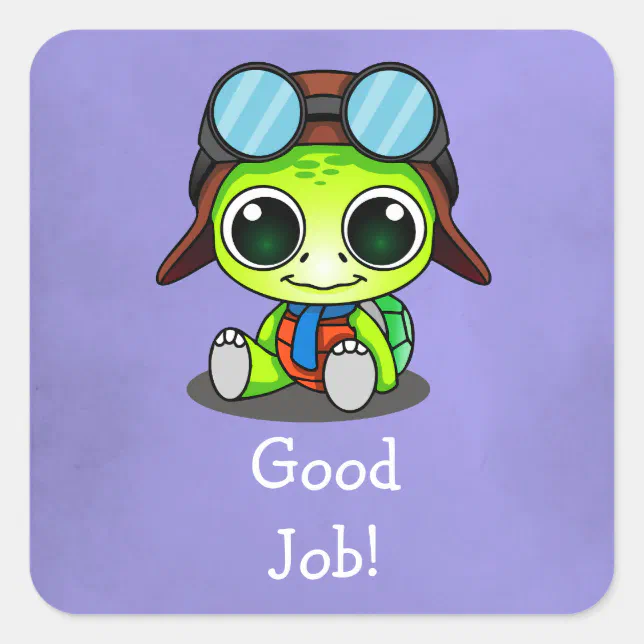 Good Job! Cute Chibi Cartoon Turtle Square Sticker | Zazzle