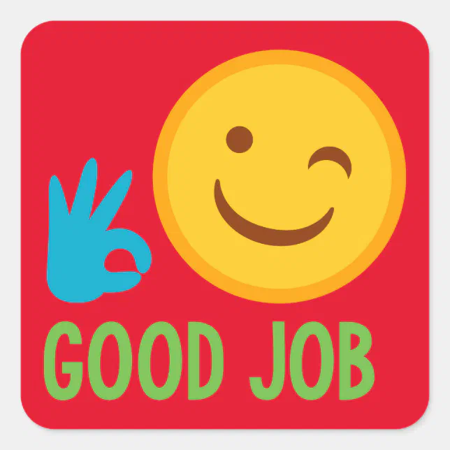 Good Job Emoji Square Sticker | Zazzle