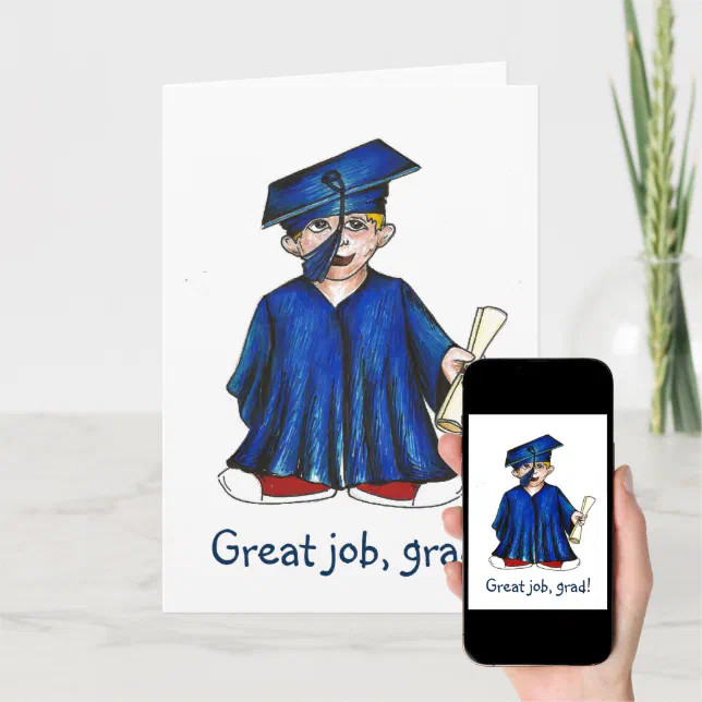 Good Job Grad Preschool Graduation Blue Cap & Gown Card | Zazzle