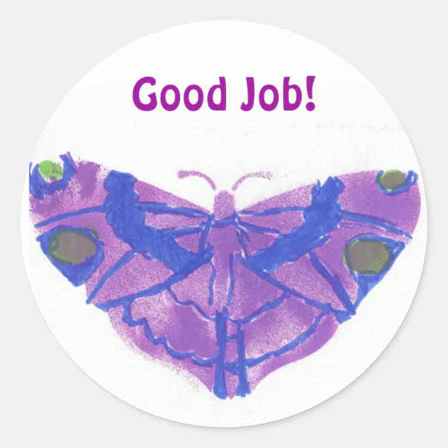 "Good Job" stickers w/purple butterfly | Zazzle