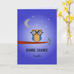 Good luck academic french owl personalized card | Zazzle