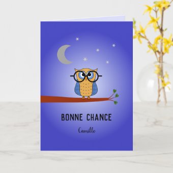 Good luck academic french owl personalized card | Zazzle