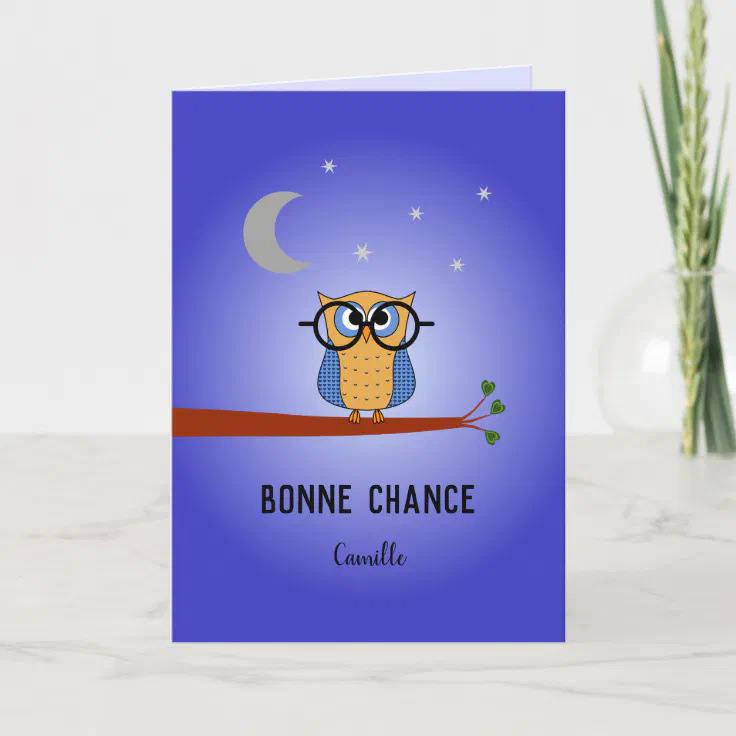 Good luck academic french owl personalized card | Zazzle