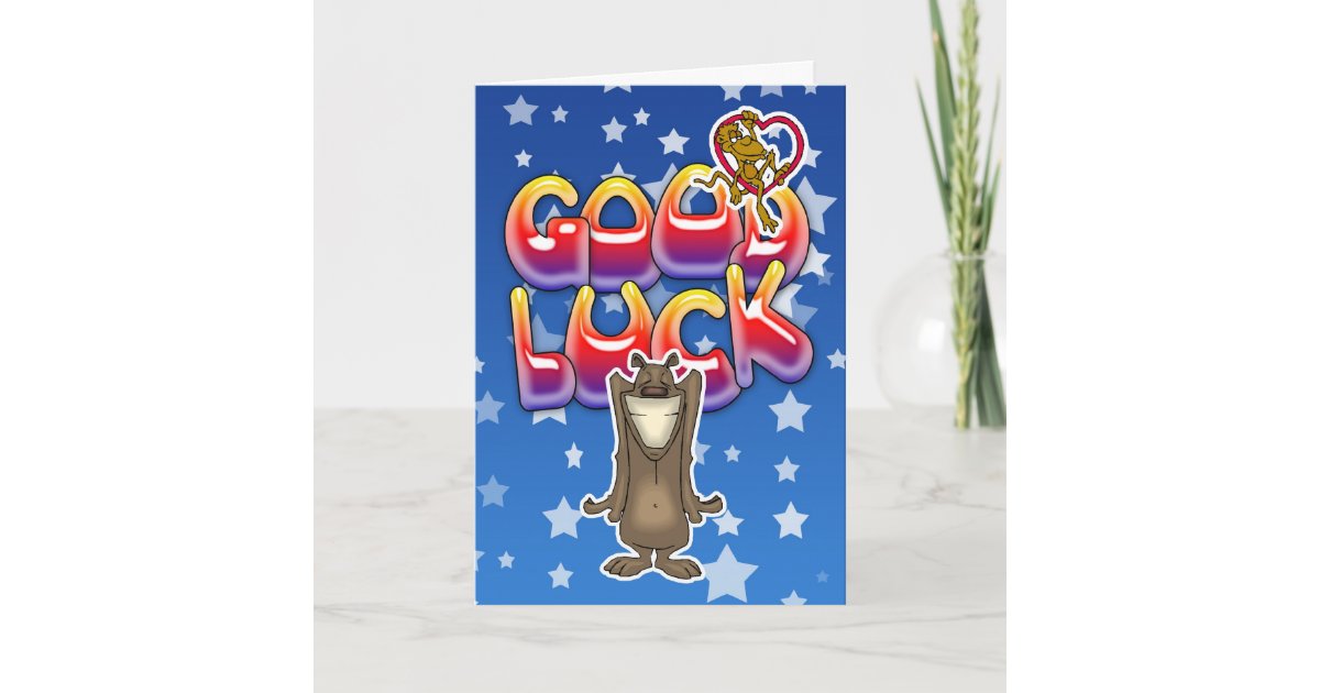 Good luck card with dog and monkey | Zazzle