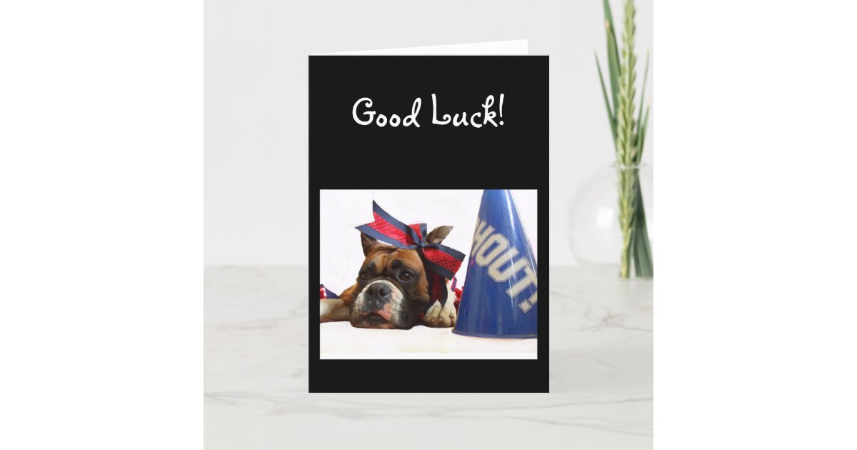 Good Luck Cheerleader boxer greeting card | Zazzle