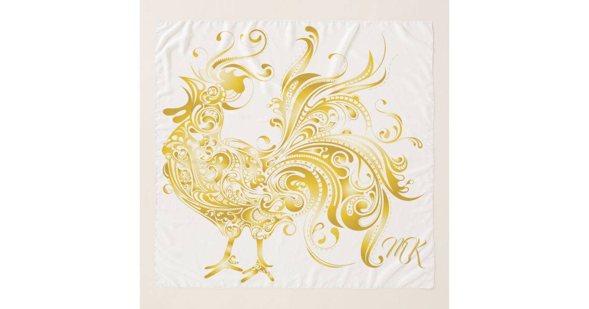 Good Luck Chicken Golden Rooster Tribal Trendy Gol Scarf | Zazzle