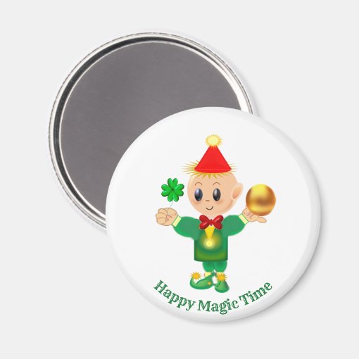 Good Luck Cute Elf, Shramock and Gold Ball Magnet | Zazzle