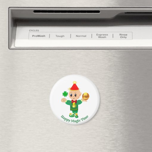 Good Luck Cute Elf, Shramock and Gold Ball Magnet | Zazzle