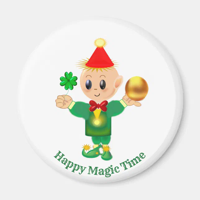 Good Luck Cute Elf, Shramock and Gold Ball Magnet | Zazzle