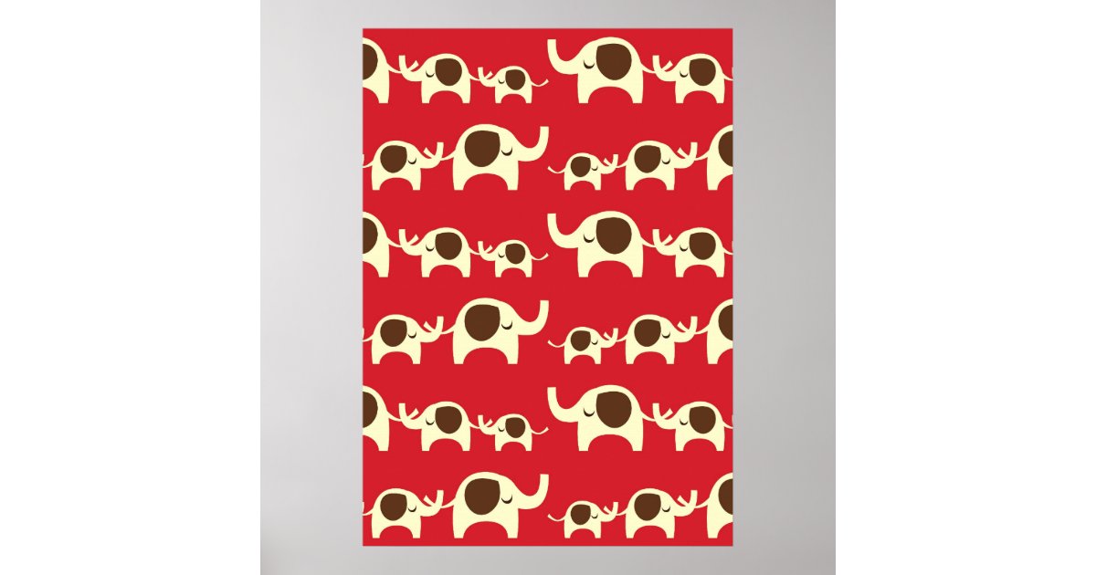 Good luck elephants cherry red cute nature pattern poster | Zazzle