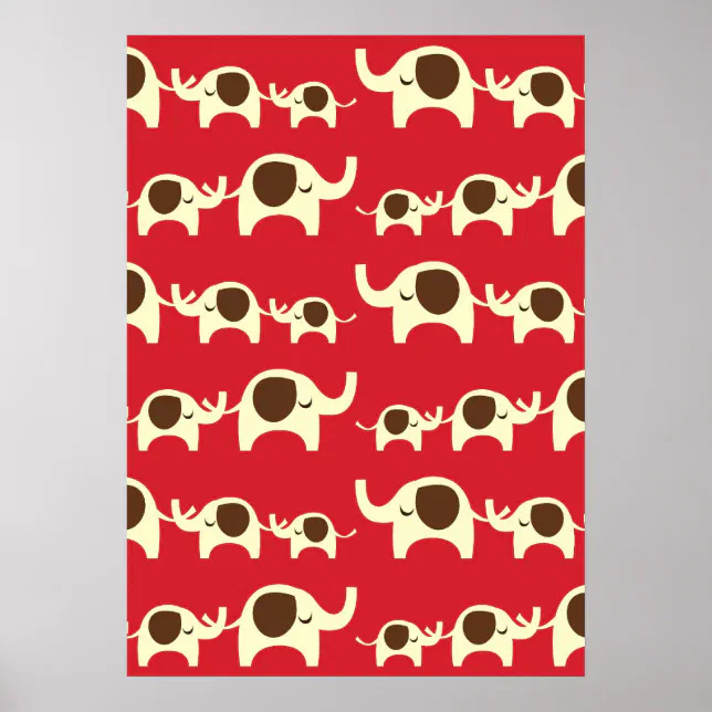 Good luck elephants cherry red cute nature pattern poster | Zazzle