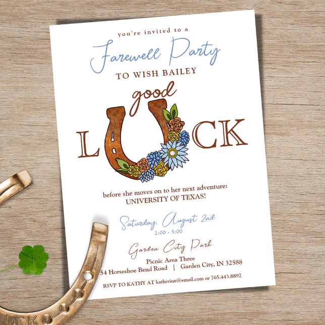 Good Luck Floral Horseshoe Farewell Party Invitation | Zazzle
