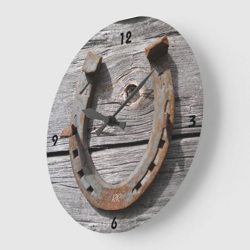 Good Luck Horseshoe on Wooden Fence Wall Clock | Zazzle